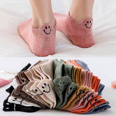 Women 10 Pairs Cartoon Smiling Face Ankle Socks Cut