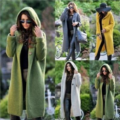 Womens Casual Plain Textured Drop Shoulder Long Hooded Loose
