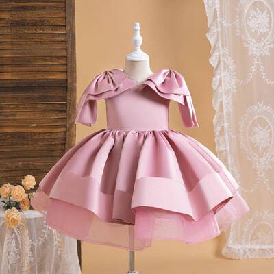 girls contrast mesh big bow decor fit and flare dress