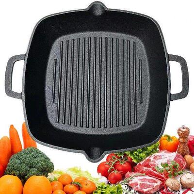 10.2in Cast Iron Grill Pan Non-Stick Griddle Pan with Pour