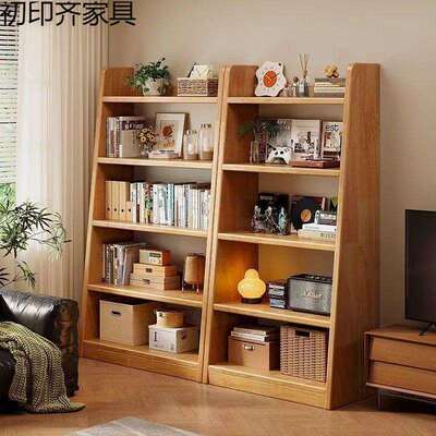 实木书架家落地置靠物架梯eeJK6mDe形收纳储物示架一体墙用客厅展
