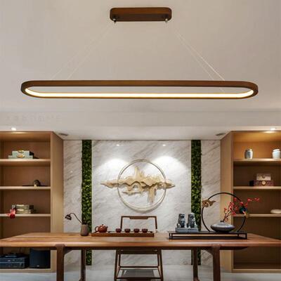 茶新中式胡7513桃木色长约形餐厅吊灯简现代中国风吧台方室样板间