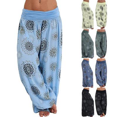 Floral Print Harem Pants, Vacation Elastic Waist Beach Pants