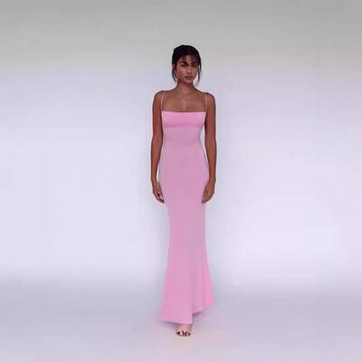 Womens Solid Backless Cami Mermaid Bodycon Dress Adjustable