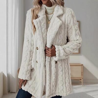 Women's plush jacket, warm suit collar, double mid length