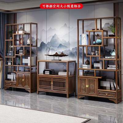 多实木新中式博古架宝阁置茶物架办公室展示柜董隔断LRF陈古列书