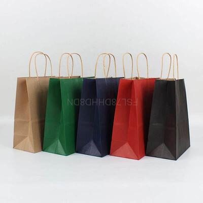 10Pcs/lot Color Kraft Paper Bag With Handles Festival Gift B