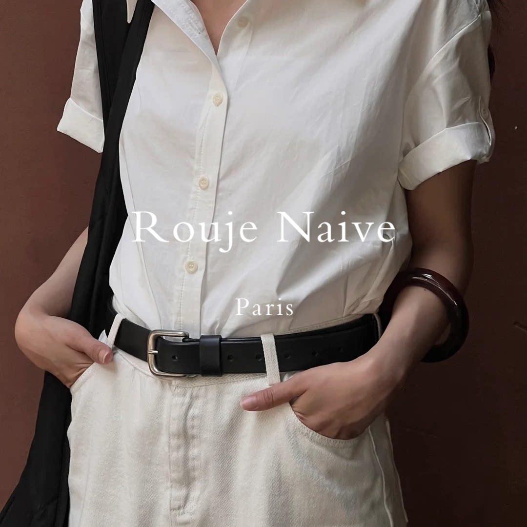 Rouje Naive法式复古全棉短袖衬衫通勤卷边衬衣休闲宽松百搭上衣