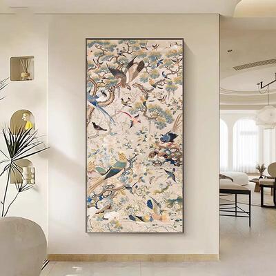 中古风玄关画复EDV古花鸟入对正挂门壁画新户中式艺术走廊过道装