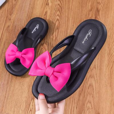 Summer Slippers Women Bow Beach Slides Thicken Sandals Flat