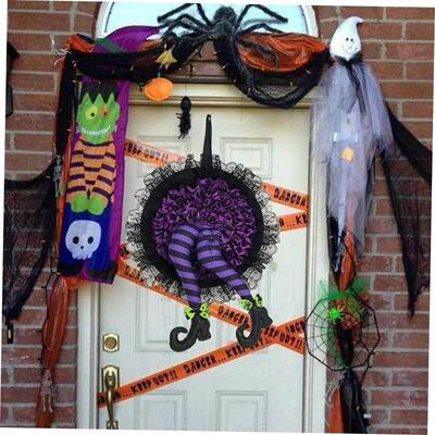 Halloween Witch Hat Leg Door Wreath Halloween Wreath Door