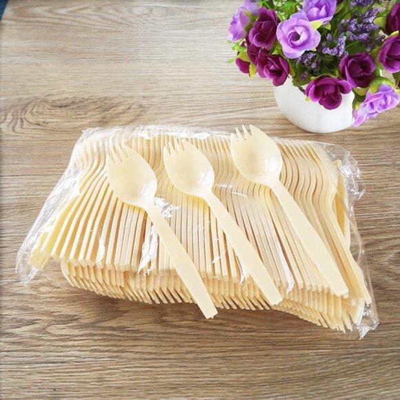 一次性勺子和叉子100塑料叉子和勺子加厚的蛋糕甜点勺子叉子和勺