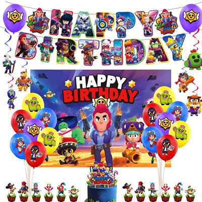 Brawl Stars荒野乱斗游戏主题派对装饰餐具横幅气球拉旗背景布