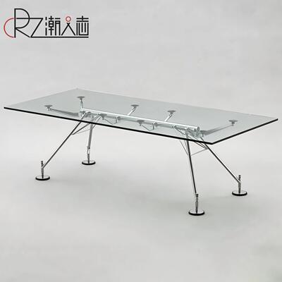 Nomos Table诺莫斯长桌透明玻璃餐桌办公桌创意电脑桌不锈钢书桌