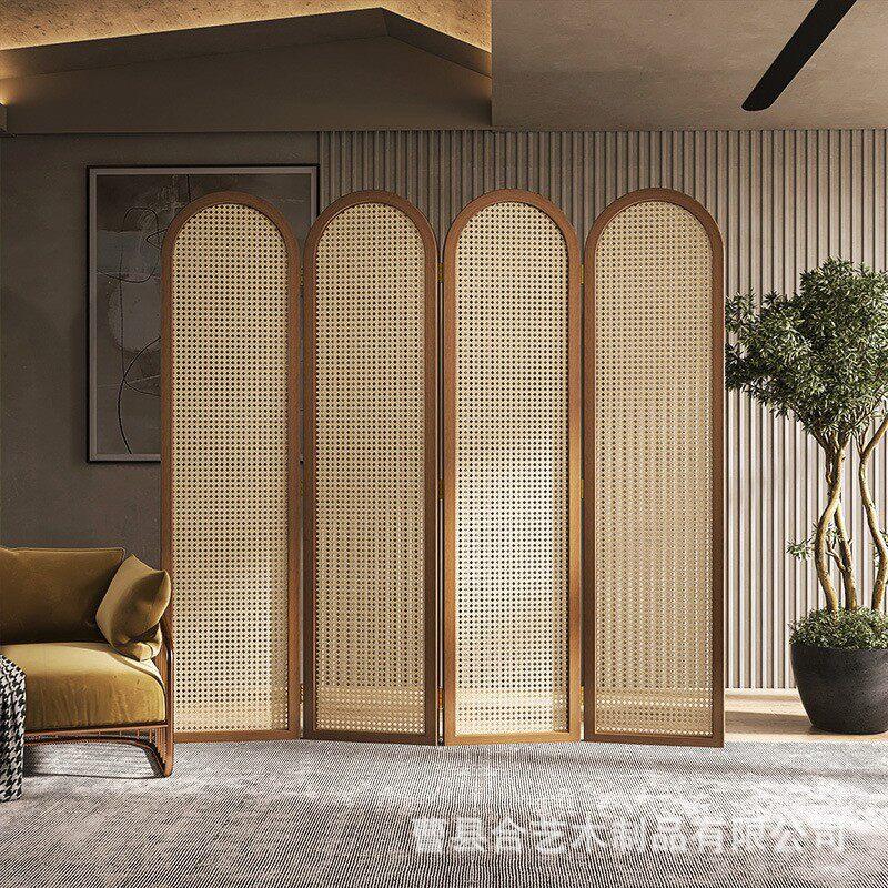 藤编屏风隔断家用入户遮挡玄关折屏隔断玄关酒店客厅公藤艺屏风