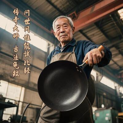 极轻生铸铁锅用炒锅无涂家层老式龟纹釜皇斯不沾炒锅瓦炉陆川铁铁