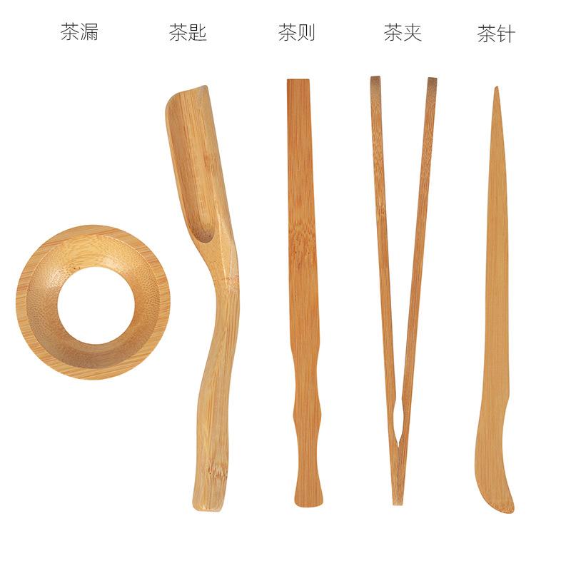厂家供应茶道六君子竹制五件套茶勺茶夹功夫茶具摆件茶道配件