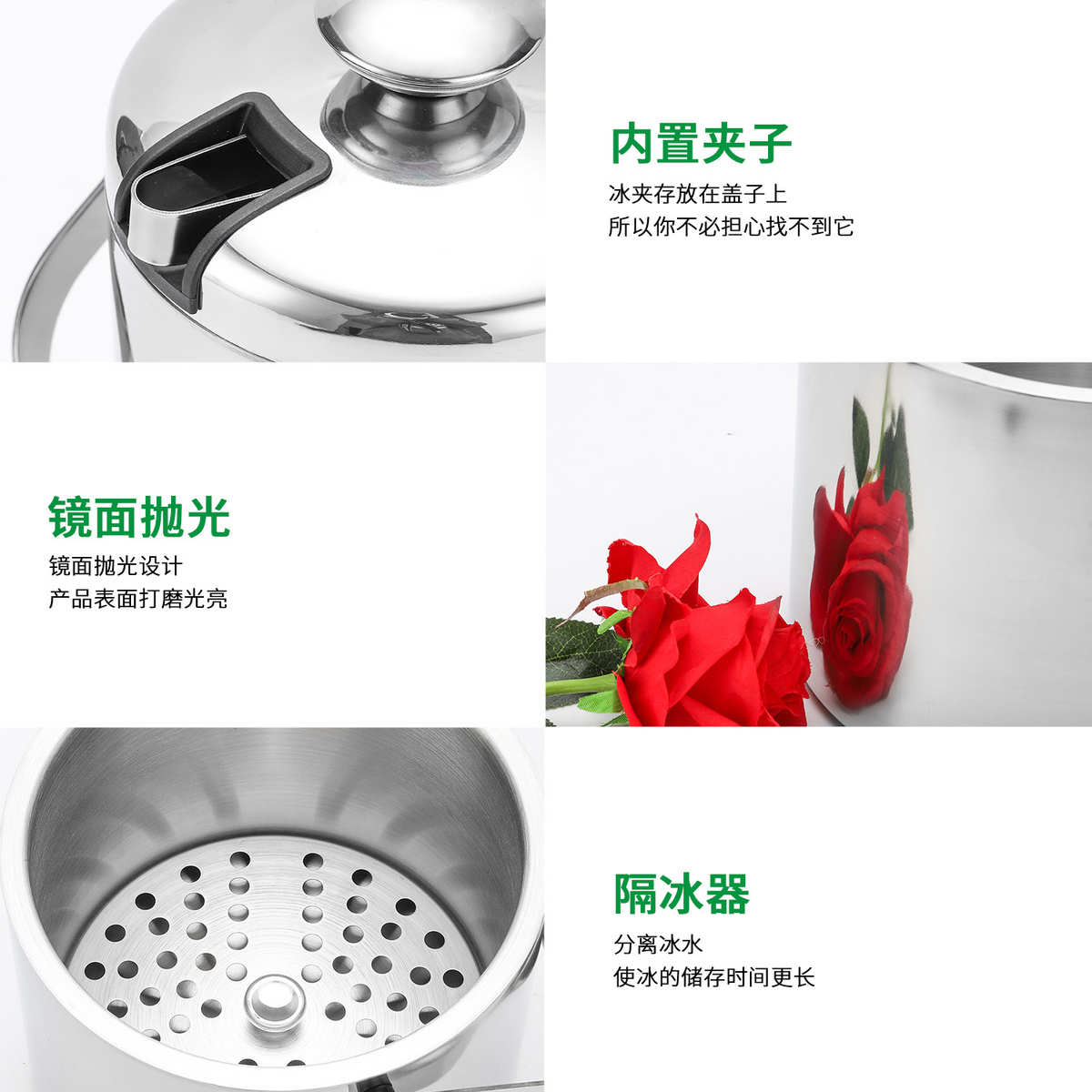 直供不锈钢冰粒桶 双层大容量带盖冰夹香槟酒吧金属冰桶