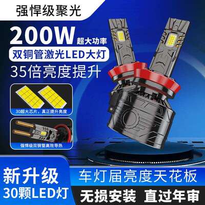 跨境汽车led大灯双铜管200w大功率H4H71锌合金解码超亮改装车头灯