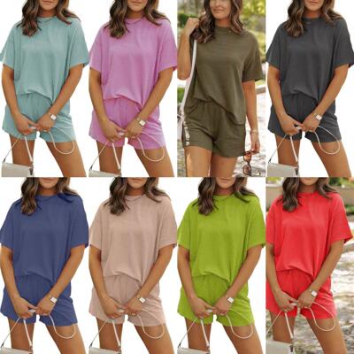 Women 2 Outfit Knit Sleeve Tee Shorts Set Loungewear