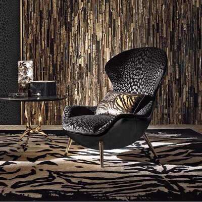 意式轻奢Robertocavalli罗伯特单人沙发椅高靠背豹纹别墅休闲椅