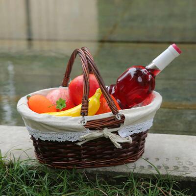 ZK30 Wicker Picnic Basket Willow Woven Hand Basket Rustic Pi