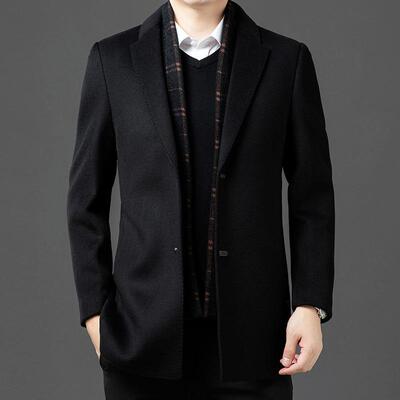 毛呢绒大男士羊毛绒外11525-PP羽套秋冬季高端中长款加绒加厚羽衣