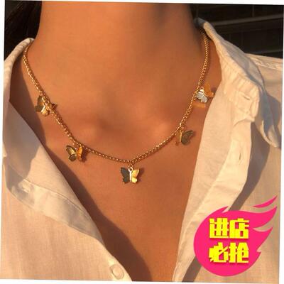Vintage Multilayer Pendant Butterfly Necklace for Women Butt