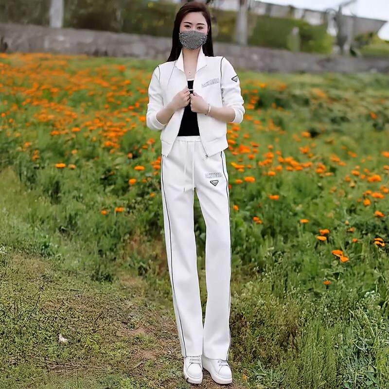 休闲运动套装女秋季时尚洋气减龄宽松显瘦立领外套阔腿裤两件套