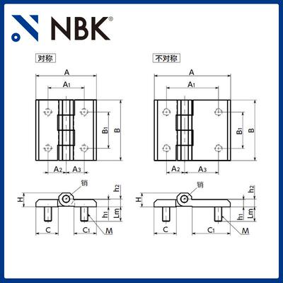 NBK HNG-C金属铰链外螺纹型 2种颜色锌压铸件 静电喷涂不锈钢厂家
