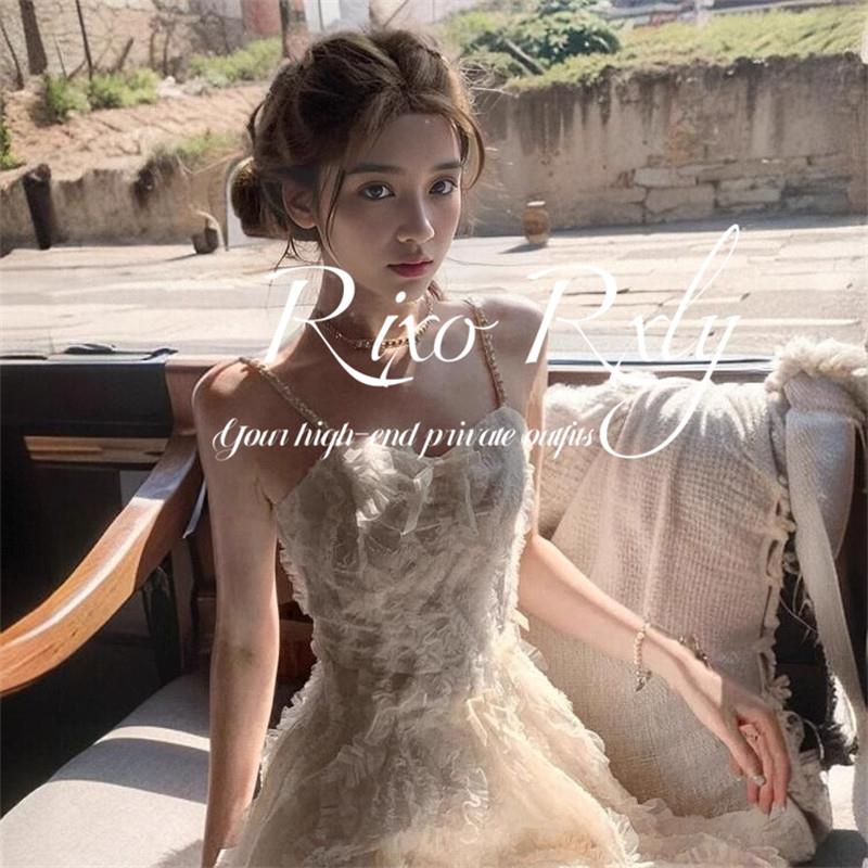 RIXO RXLY法式吊带连衣裙女夏季性感甜美高腰显瘦气质蕾丝A字裙子