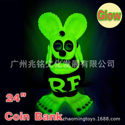 潮玩 机车店 镇店之宝 夜光版 老鼠 RAT FINK 储钱罐 摆件 公仔