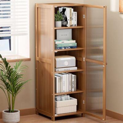 架置物架落地易书柜带门多层桌面竹子收纳子架客厅简展示HBH储书
