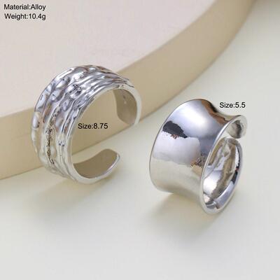 2-piece ring set跨境新款不规则宽面锤纹戒指2件套女小众开 口戒