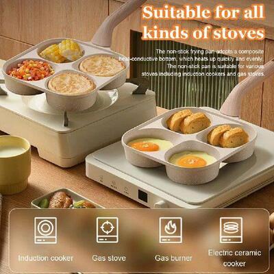 Four-Cup Egg Frying Pan w/ Heat-Resistant Handle Alloy