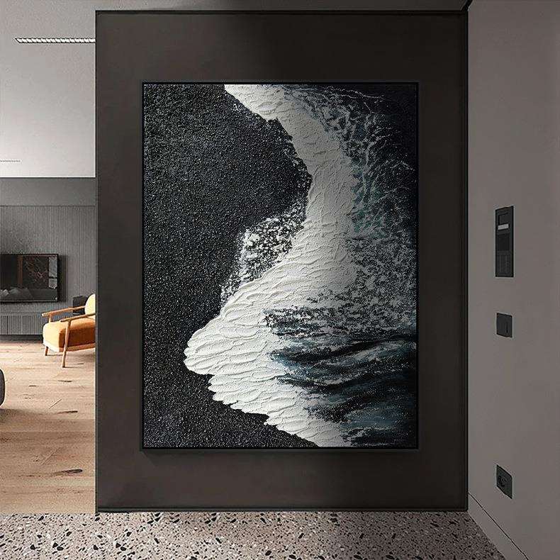 跨境热手绘油画厅波浪销风景挂画轻奢挂玄壁关客卧室OWA装饰画