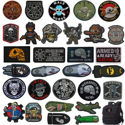 Skull Embroidered Badges Patches Emblem Armbands HOOK Tactic