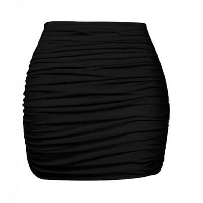 Womens Solid Ruched High Waist Skirt Fashionable Mini Skirt