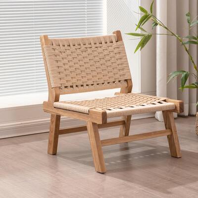 矮喝茶藤编矮椅子椅靠背阳台椅休闲实木茶椅脚矮沙发椅FS758120大