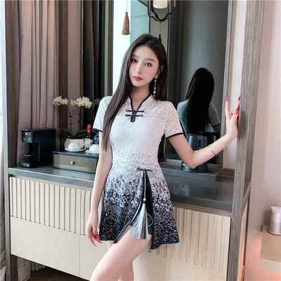高档改旗良袍美容院养生会所性感sa质短裤p套装工气作服足浴店技