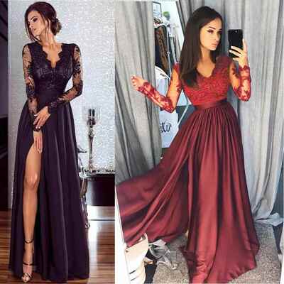 Womens Crochet Lace Formal Dress Solid Color Long Sleeve