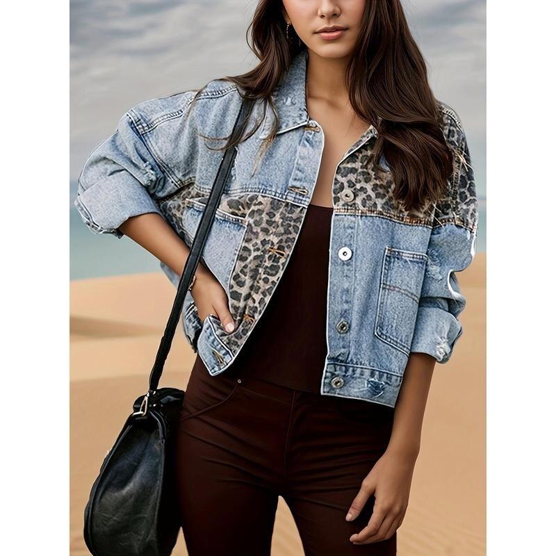 Y 13517 Women's Leopard Print Jacket 豹纹拼接外套