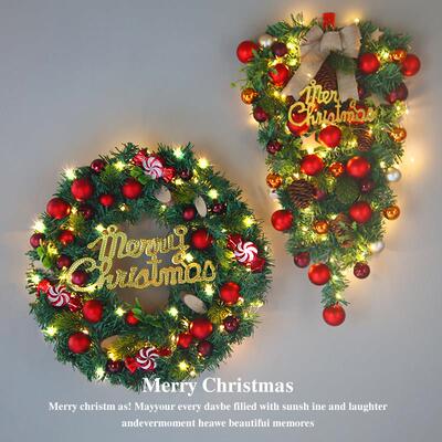 圣诞节装饰圣诞花环30cm40cm橱窗门挂藤条场景布置圣诞球铃铛花圈