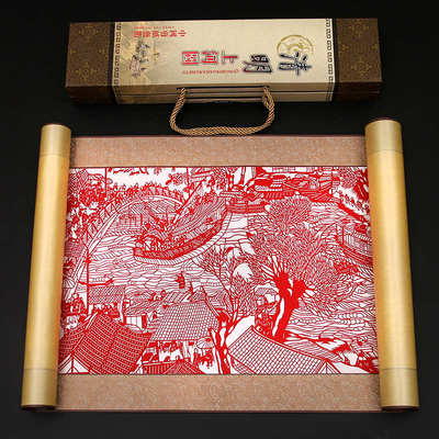 剪纸画轴丝绸外事出国民间传统工艺礼品中国特色传统礼品涉外礼物