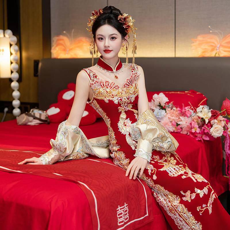 秀禾服婚服女2025新款中式新娘结婚敬酒服出阁礼服重工丝绒嫁衣夏