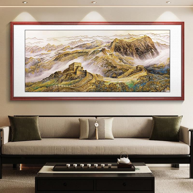 万里长城画靠山图手工烫金鎏金工艺中式装饰画客厅办公室茶室挂画