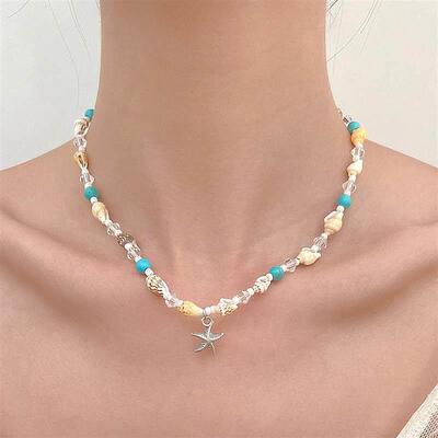 Shell starfish necklace for women海边度假串珠贝壳海星项链女