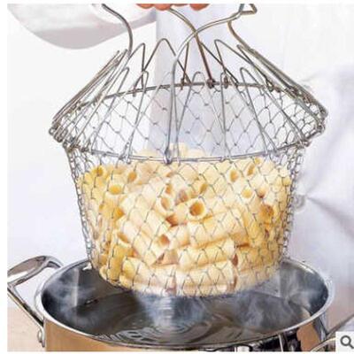 TV产品 chef basket 不锈钢厨师篮 伸缩沥水篮 折叠油炸篮 沥油篮
