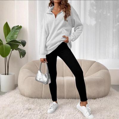 Autumn Winter New Loose Long Sleeve Hoodie Half Zipper