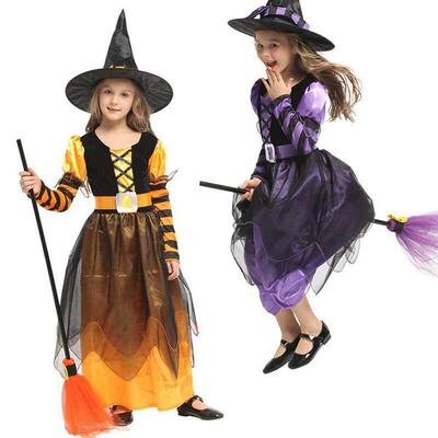 Halloween Pumpkin Children Witch Costume Girls Fairytale Wiz